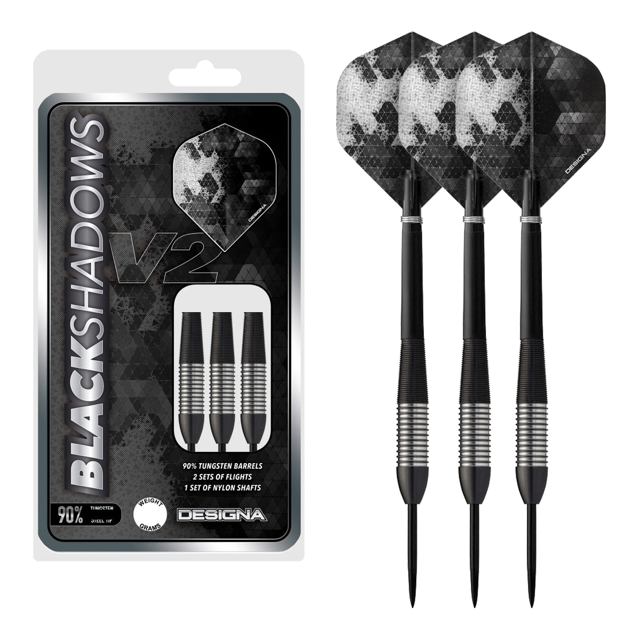Buy Designa Black Shadow V2 M2 90% Tungsten Steel Tip Darts from Darts ...